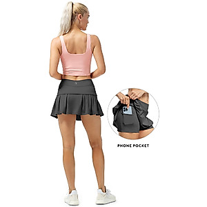 icyzone Pleated Tennis Skirts for Women with Pockets Shorts, Athletic Running Workout Golf Skorts (Black, Small)