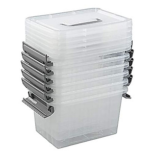 Jandson Small 3.5 Quart Clear Storage Bin, Latching Box Container with Grey Handle, 6 Packs