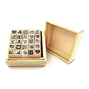 Diary Stamp Set,Wooden Rubber Signet for Children DIY Scrapbooking Planner Card Making(25pcs,Love Heart)