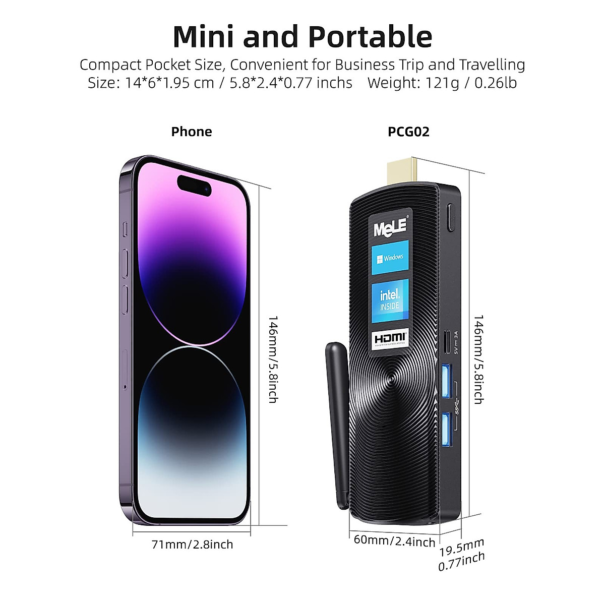 MeLE PCG02 Mini PC Stick Fanless Windows 11 Pro J4125 8GB/256GB, Mini Computer Stick HDMI 4K 2.4G/5G Wi-Fi 5 BT4.2 Gigabit Ethernet Micro PC on Business Industrial IoT Digital Signage