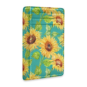 Linomo Thin leather Card Holder and Money Clip Vintage Sunflower Pattern Wallet RFID Blocking for Men & Women