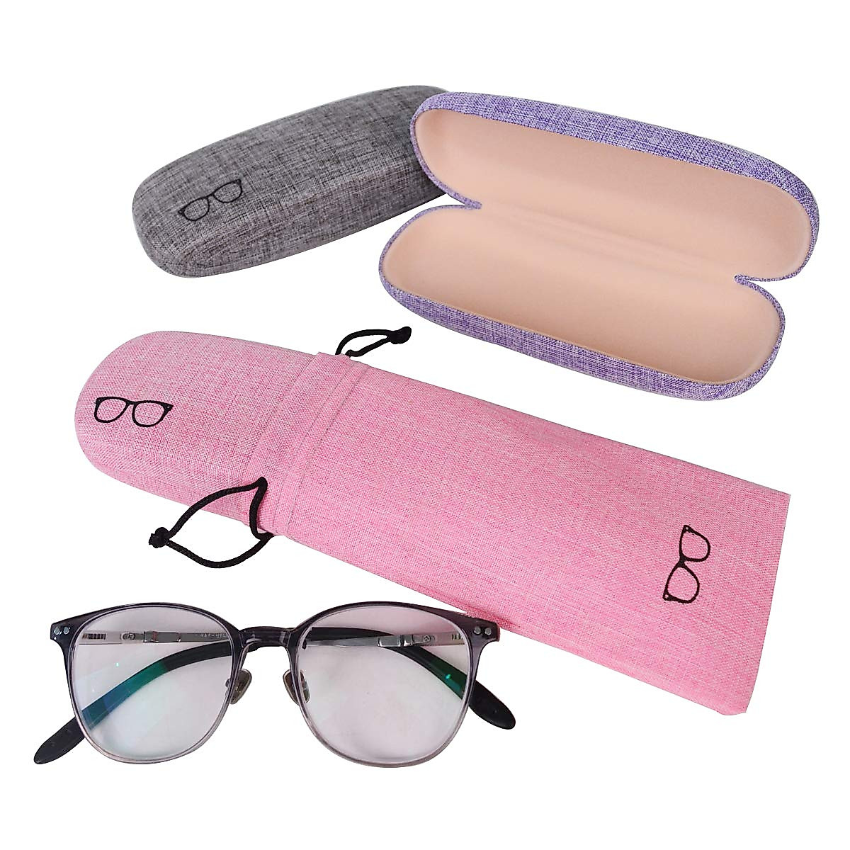 Baitaihem 4 Pack Hard Shell Eyeglasses Case Portable Hard Spectacle Case with Protector Pouch Bag