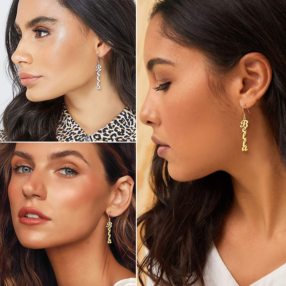 Dangling Earrings for Women Name Plate Jewelry 925 Sterling Silver Gold Plated 18K Drop Earrings Custom with Your Name Date Letters on It