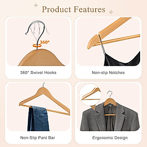 ZENY Premium Wooden Hangers 50 Pack, Coat Hangers with 360-Degree Rotatable Hook, Wood Suit Hangers, Clothes Hangers for Shirts, Jackets, Dress, Pant
