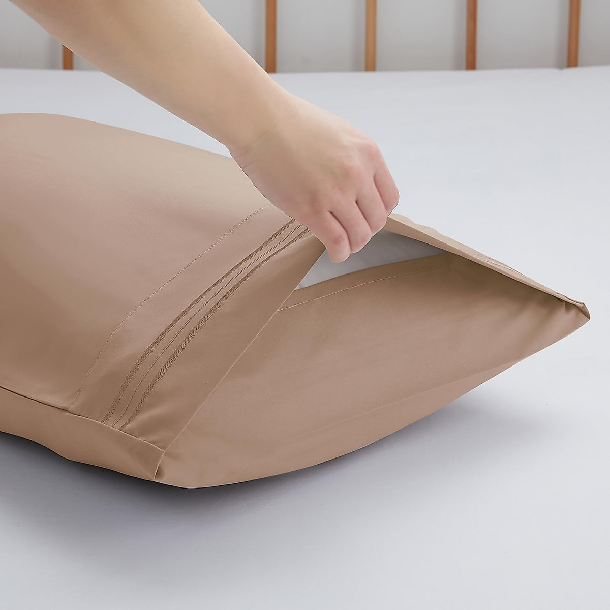 Nestl Taupe Pillow Cases Queen Size Set of 2, Soft Queen Pillow Case, 1800 Microfiber Queen Pillow Cases 2, Pillowcases Queen, Envelope Closure Pillowcase, Pillow Covers Queen Size, 20x30 Inches