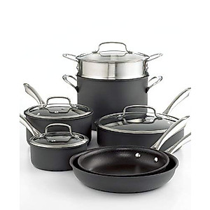 Cuisinart Dishwasher Safe Hard-Anodized 11-Piece Cookware Set, Black & Dishwasher Safe Hard-Anodized 12-Inch Open Skillet with Helper Handle