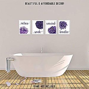 Flower Prints Relax Soak Unwind Breathe Purple Blend, 4 (8x10) Unframed Photos, Wall Art Decor Gifts Under 20 for Home Office Bathroom College Student Teacher Friends Floral Garden Yoga Inspired Fans
