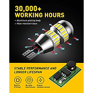 AUXITO 912 921 LED Bulbs for Backup Reverse Light Bulbs, 2600 Lumens 4014 42-SMD, 6000K White, Non-polarity 906 W16W T15 921 LED Bulb Direct Back Up Turn Signal Replacement Lamp, Pack of 2