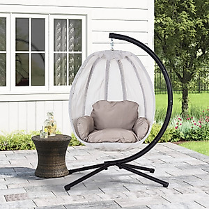 Swing Egg Chair Hammock Chair Hanging Chair with Metal Stand and Cushion for Indoor Outdoor Patio Bedroom Balcony Porch Garden,400LBS Capacity,Gray