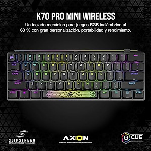 Corsair K70 PRO MINI WIRELESS RGB 60% Mechanical Gaming Keyboard (Fastest Sub-1ms Wireless, Swappable CHERRY MX Red Keyswitches, Aluminum Frame, PBT Double-Shot Keycaps) QWERTY, NA Layout - Black