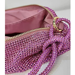 Women's Crystal Rhinestone Slouchy Shoulder Bag for Women Chic Evening Handbag Shiny Purse for Travel Vacation 2022, Rose Pink