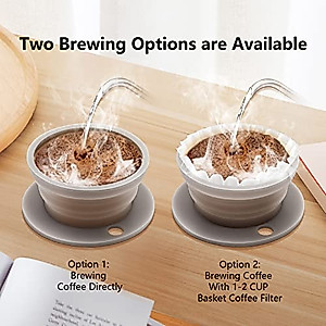 MQQFU Paperless Collapsible Pour Over Coffee Dripper, Portable Reusable Pour Over Coffee Maker with Stainless Steel Mesh Screen, Perfect for Single Cup Brewing, Travel, Camping, Home, Office (Grey)