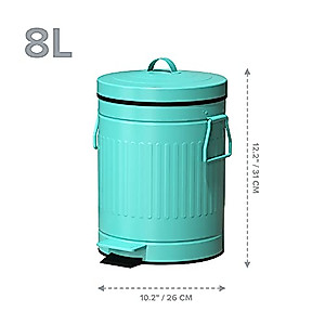 Trashaholic Retro 8L Round Metal Trash Can with Lid and Handles, Teal, 12-Inch