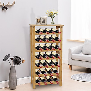 Kinfant Bamboo Freestanding Wine Racks - 7-Tier Standing Storage Organizer with Display Shelf 28 Bottles Holder