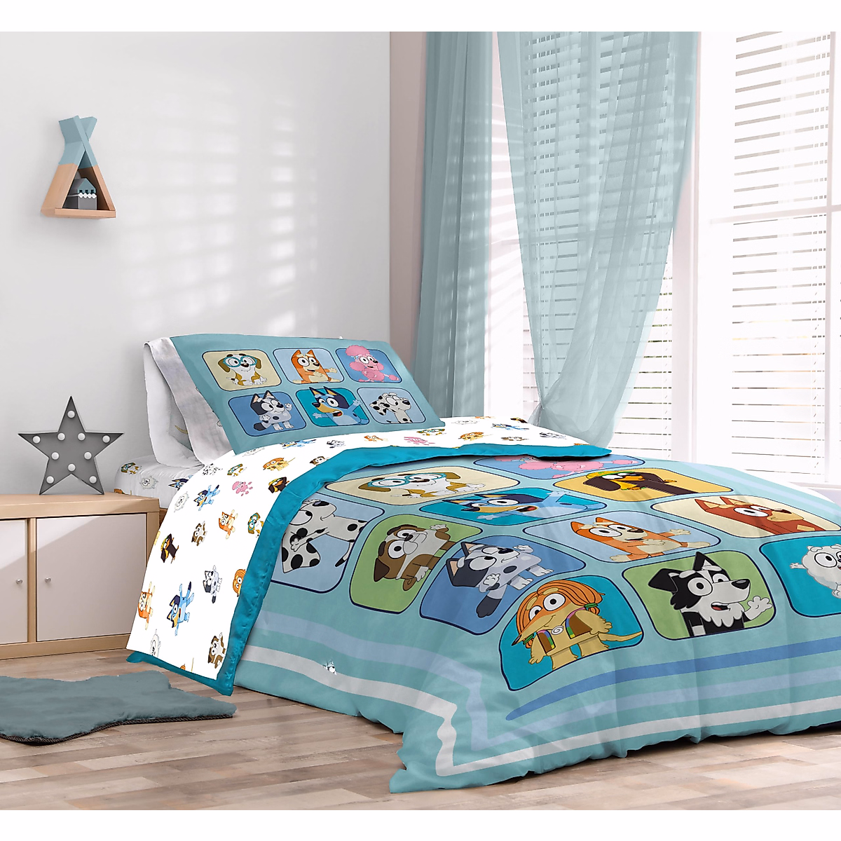 Sunny Side Up Bluey & Friends Full Comforter Set - 7 Piece Kids Bedding Includes Comforter, Sheets & Pillow Cover - Super Soft Microfiber Bed Set