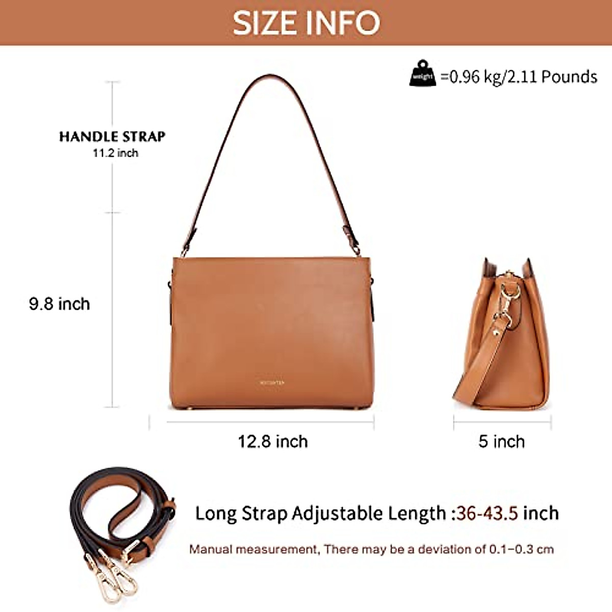 BOSTANTEN Women’s Shoulder Handbags Leather Designer Purses Crossbody Bags with Triple Compartment