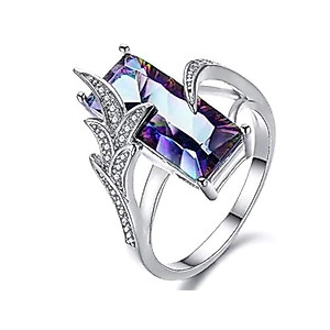 The Black Pearl, LLC Created Rectangular Rainbow Fire Mystic Topaz Ring with Silver Plated Band (8)