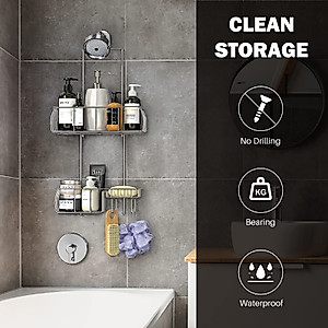 Epicano Anti-Swing Hanging Shower Caddy Stainless Steel 304, Over Head Shower Caddy Rustproof with hooks for Towels, Sponge and more, Chrome