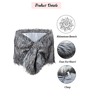 Chicer Wedding Faux Fur Shawl Bridal Faux Fur Shawl Wrap Stole Winter Faux Fur Coat for Bride and Bridesmaids(Grey)