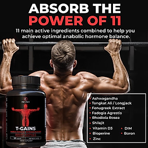 Anabolic Booster & Muscle Builder for Men, Total GAINS Muscle Growth & Estrogen Blocker for Men, Ashwagandha Shilajit for Men, Fadogia Agrestis Tongkat Ali for Men, HGH Supplements for Men, 120 Count