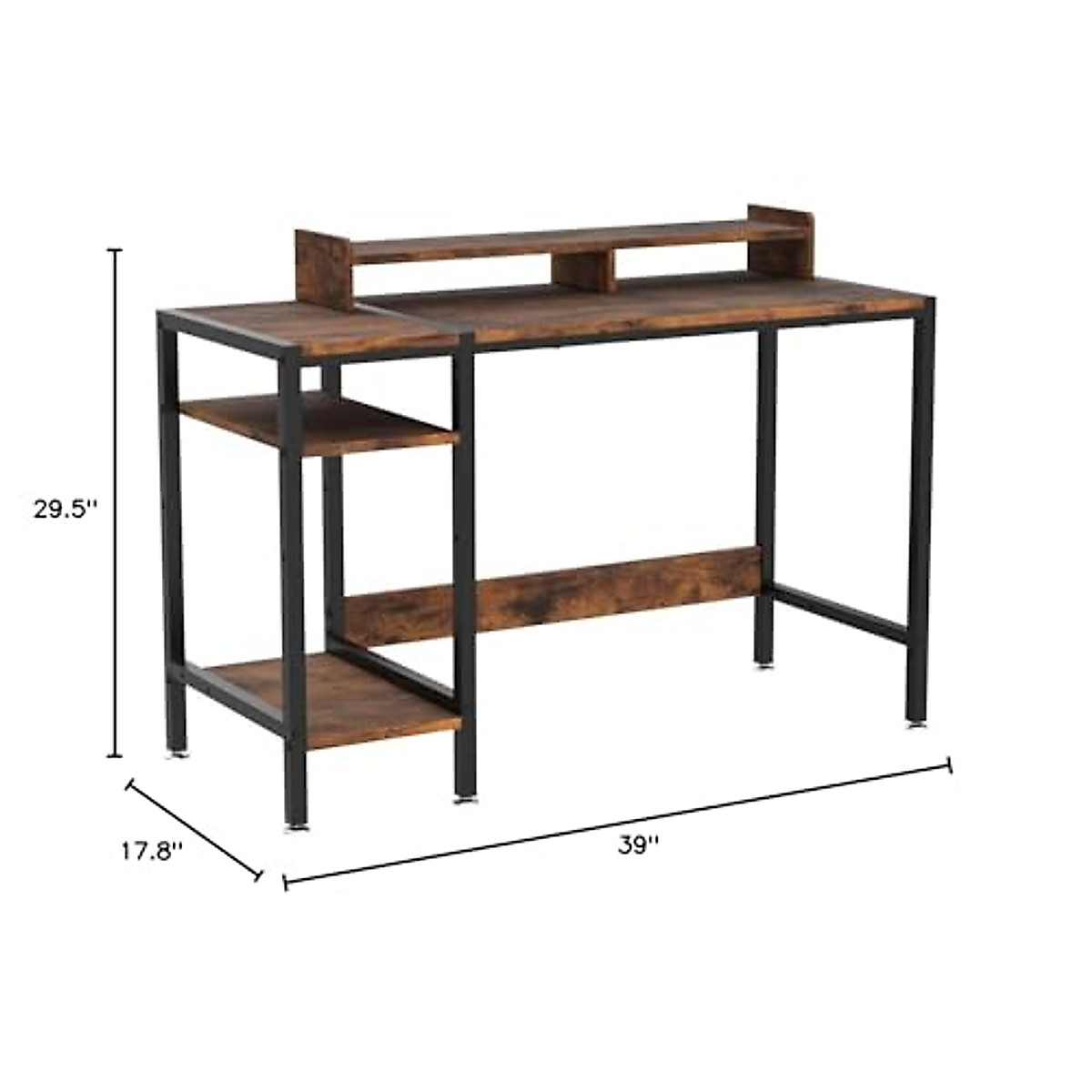 MINOSYS Computer Desk - 39” Gaming Desk, Home Office Desk with Storage, Small Desk with Monitor Stand, Rustic Writing Desk for 2 Monitors, Adjustable Storage Space, Modern Design Corner Table.