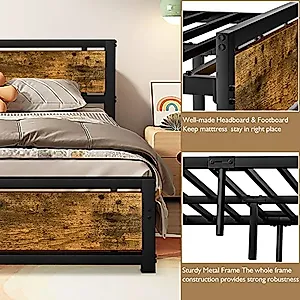 Pliwier Bed Frame with Headboard and Footboard, 13 Heavy Duty Bed Slats, 13 Sturdy Legs Support, No Box Spring Needed, Noise Free, Easy Assembly