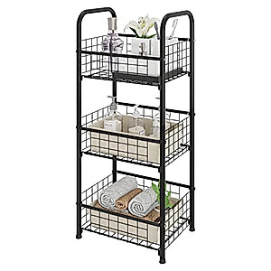 PROXRACER 3-Tier FreeStanding Open Shelf,Bathroom Organizer Shelves Unit with Adjustable Feet, Metal Steel Storage Tower Organizer Rack Basket Cart for Bathroom, Living Room, Balcony, Kitchen