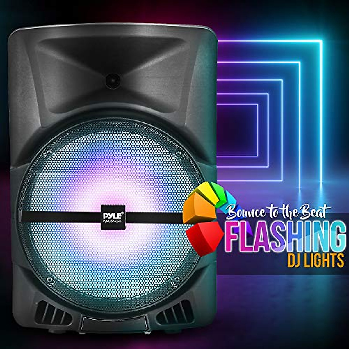 Pyle Wireless Portable PA Speaker System - 800W Powered Bluetooth Indoor & Outdoor DJ Stereo Loudspeaker with MP3 AUX 3.5mm Input, Flashing Party Light & FM Radio-PPHP1244B,Black
