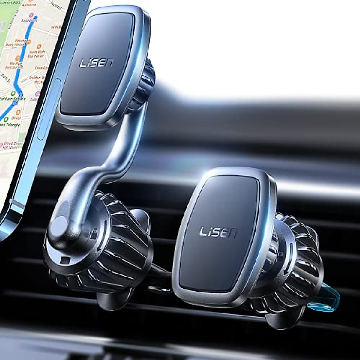 LISEN Magnetic Phone Holder for Car Cell Phone Magnet for Car Magnetic Car Mount 6 Strong Magnets Universal Vent Phone Mount for Car Compatible with All 4”-13” Tablets & Smartphones