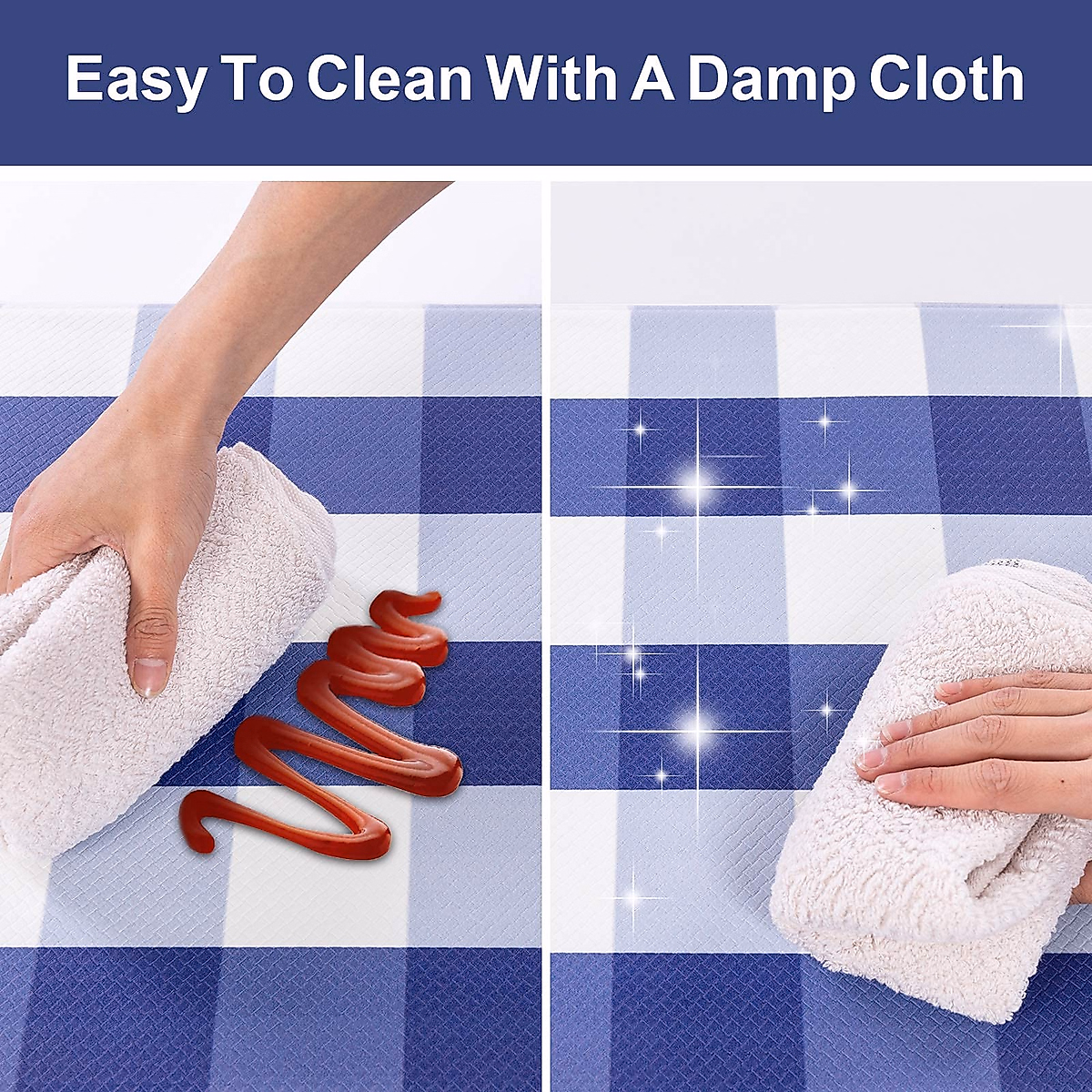 Carvapet Buffalo Plaid Kitchen Mat 2 PCS Cushioned Anti-Fatigue Kitchen Rug Waterproof Non-Slip PVC Ergonomic Comfort Standing Foam Mats for Office Laundry, Blue&White, 17.3''x27.5''+17.3''x47.2''