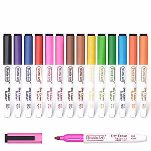 Shuttle Art Dry Erase Markers, 15 Colors Magnetic Whiteboard Markers with Erase,Fine Point Dry Erase Markers Perfect For Writing on Whiteboards, Dry-Erase Boards,Mirrors for School Office Home