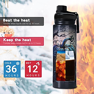 Water Bottle with Spooky Pumpkin Grimace - 24 oz Insulated Cups with Straws and 4 Lids,Halloween Tumbler Gifts for Friends Kids