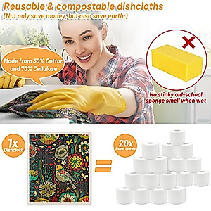 Lucomb 8 Pack Swedish Dishcloths for Kitchen, Reusable Soft Kitchen Towels Dish Cloths Set Absorbent Sponge Cleaning Washable Quick Drying Bar Hand Washing (Birds Flowers)