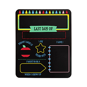 Pearhead First and Last Day of School Reversible Chalkboard, Milestone Board, Reusable Photo Sharing Prop with Chalk, Celebrate School Memories and Milestones