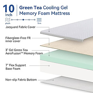 Vyfipt RV Mattress 10 Inch King Size,Green Tea Medium Firm Memory Foam Mattress in a Box,Pressure Relief,CertiPUR-US Certified,Made in USA,Campers/Trailers/Trucks Mattress