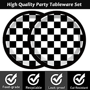 48 Pieces Black and White Checkered Flag Party Paper Plates for Race Car Party Supplies 7" Racing Car Theme Disposable Dessert Plates for Boys Men Birthday Baby Shower Race Fans Party Decorations