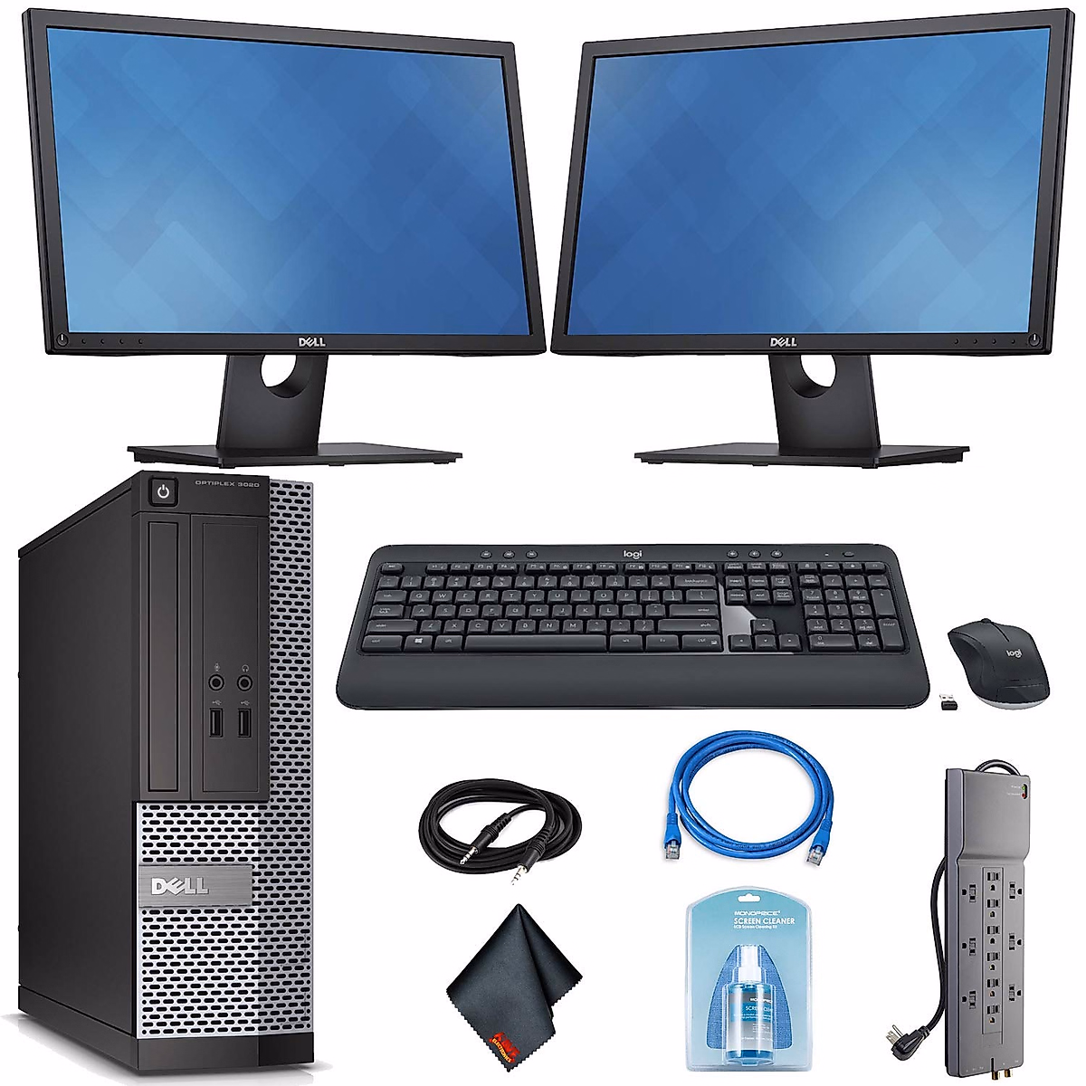 Dell OptiPlex 3020 Desktop Computer - Intel Core i5 i5-4590 3.30 GHz + Wireless Keyboard & Mouse + (2) Dual 22 Inch Monitors (Renewed)