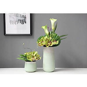 Blooming Paradise 12pcs Real Touch Artificial Fake Plants Silk Cymbidium Orchid Flowers Arrangements Wedding Bouquets Decorations Plastic Floral Table Centerpieces Home Kitchen Garden Party White