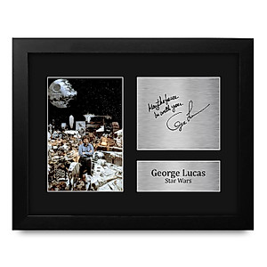 HWC Trading George Lucas Gift USL Framed Signed Printed Autograph Star Wars Gifts Creator Print Photo Picture Display - US Letter Size