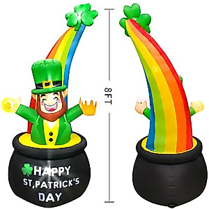 KOOY 8FT St Patricks Day Inflatables Outdoor Decorations,Inflatable Leprechaun in Pot of Gold with Rainbow Blow up Yard Decorations,St Patrick Decorations for Yard Holiday Party Garden Lawn Décor