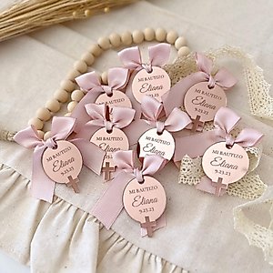 MXN Personalized Tag Engraved Mirror Acrylic Round Circle Cross Name Tag for Baby Baptism Wedding Party Plaque Tags Favors Decoration Tag for Gifts Crafts (30pcs)