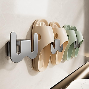 CYCOOPE 4PCS Wall Mounted Slippers Rack, No Punch Slipper Rack Waterproof Space-Saving Slipper Hanger for Bathroom Kitchen