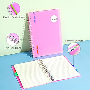 Yoment 5 Subject Notebook with Tabs Dividers Small Spiral Notebook, 6" X 8" Lined Journal Notebooks for School Office Work, 206 Pages Notebooks for Women Men School Meeting,Purple