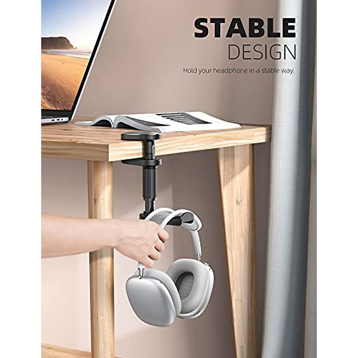 Lamicall Headphone Stand, Headset Hanger - [2022 Upgarded] 360° Rotating Earphones Holder Hook Mount Clamp under Desk for Airpods Max, Sennheiser, Sony, More, Black