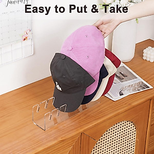 PYOF 2024 New Hat Stand for Baseball Caps - 2 Pack Hat Organizer for 14 Baseball Caps No Install Hat Storage Display Rack Acrylic Hat Holder for Closet, Bedroom, Dresser, Entrance (Clear)