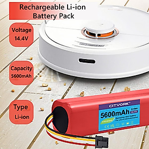 CITYORK Replacement Battery for Xiaomi Roborock S4 S4 Max S5 S5 Max S6 S7 S55 S50 S51 S55, for Xiaowa C10 E25 E20 E35 Vacuum Robot Cleaner, 5600mAh 14.4V