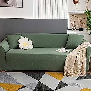 GUYIRT Solid Color Sofa Cover for 3 Cushion Couch, Easy Fit Sofa Cover, Stretch Universal Couch Cover for Sofa with Armrest-Blue-4 Seater(235-300cm)