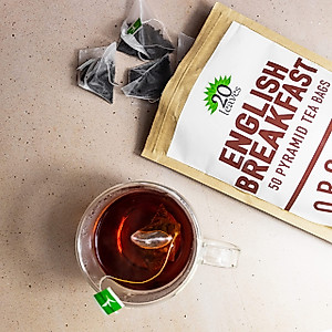 English Breakfast Black Tea - 100% Certified Organic - 50 Pyramid Tea Bags Sachets in a Resealable Bag