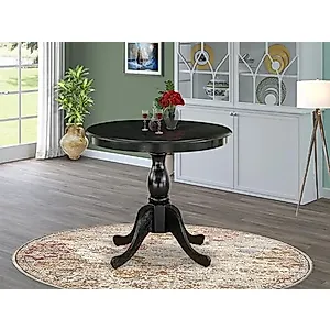 East West Furniture AST-BLK-TP Antique Modern Kitchen Table - a Round Dining Table Top with Pedestal Base, 36x36 Inch, Multi-Color