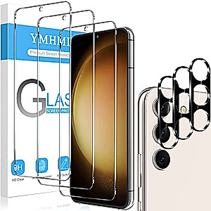 YMHML 3 Pack for Samsung Galaxy S23 Screen Protector Tempered Glass Upgrade Fingerprint Unlock Compatible with 3 Pack Camera Lens Protector, HD Clear Case Friendly Full Screen Protector for Galaxy S23